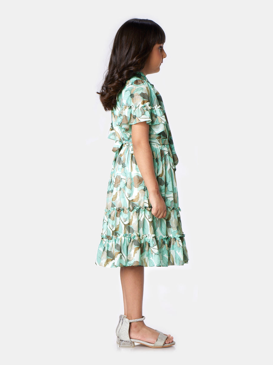Girls Floral Print Dress with Scarf 18038 | Peppermint