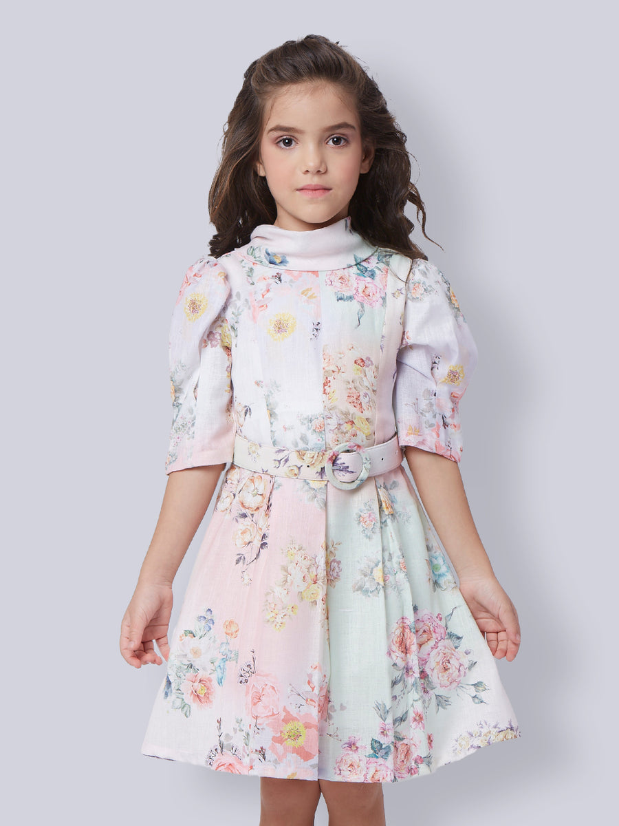 Girls Floral Print Dress with Belt 16416 | Peppermint