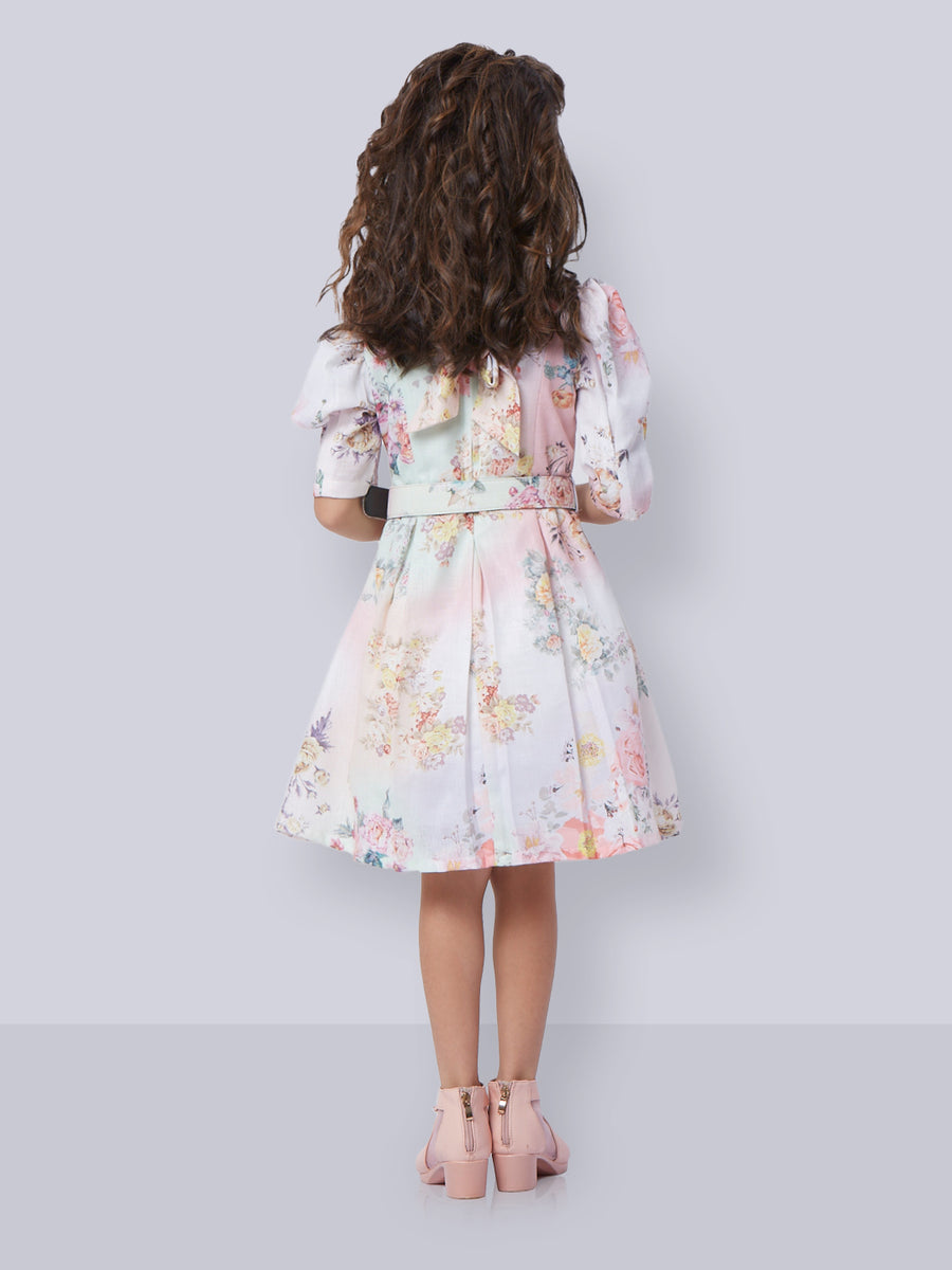 Girls Floral Print Dress with Belt 16416 | Peppermint