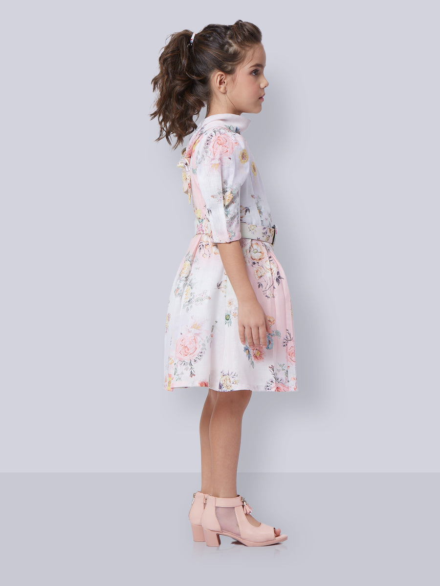 Girls Floral Print Dress with Belt 16416 | Peppermint