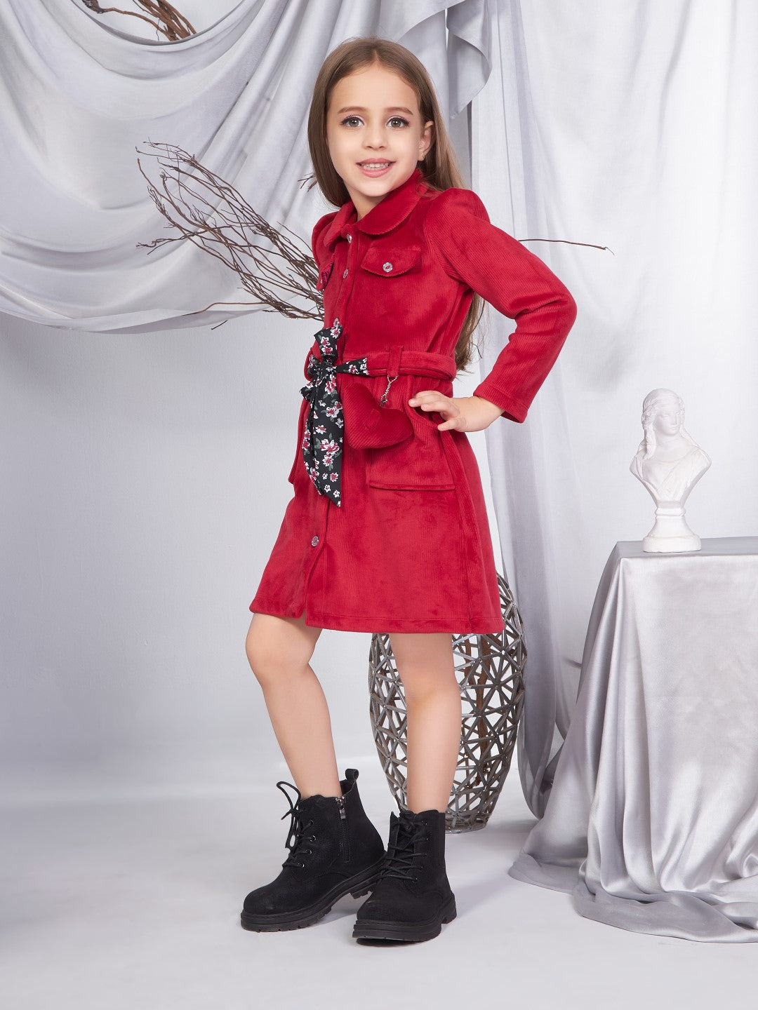 Girls Textured Dress with Belt 16631 | Peppermint