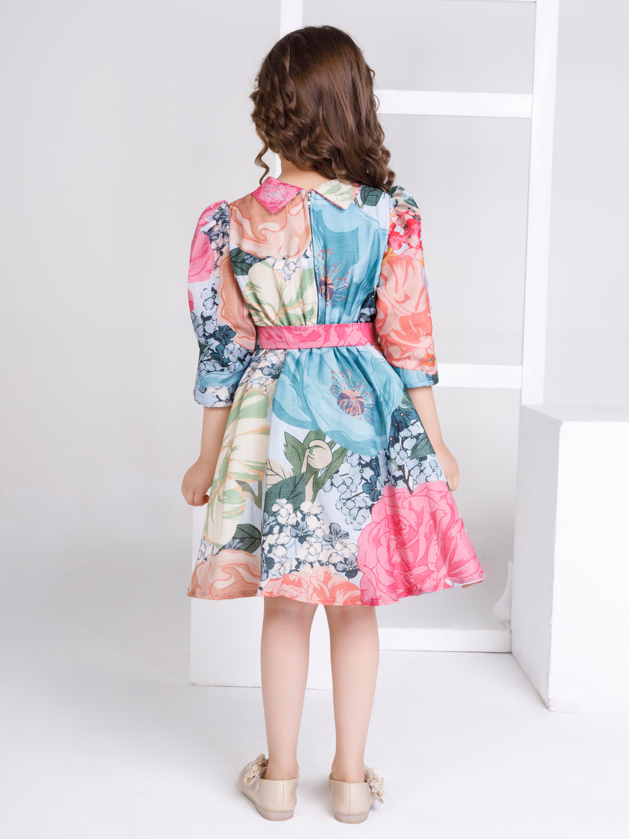 Girls Floral Print Dress with Belt 17281 | Peppermint