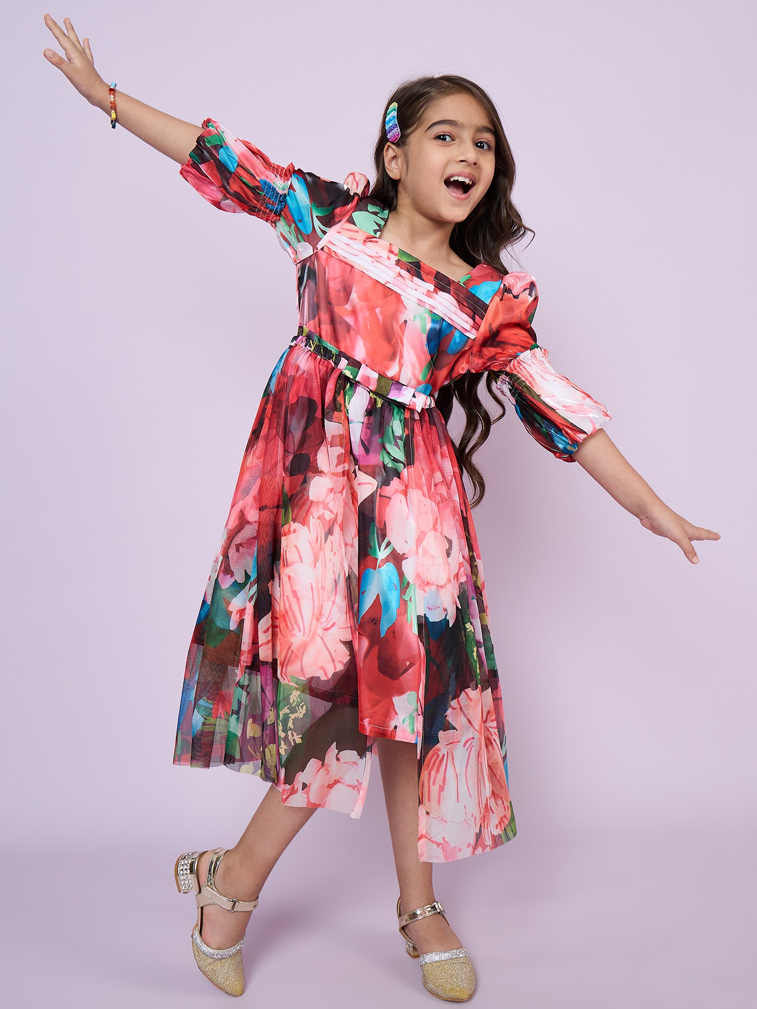 Girls Floral Print Dress with Purse 17337 | Peppermint