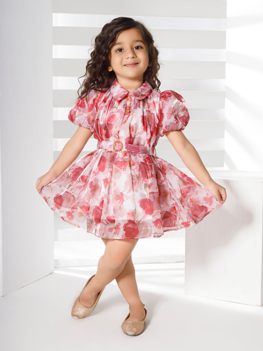 Girls Floral Print Dress with Belt 18697 | Peppermint