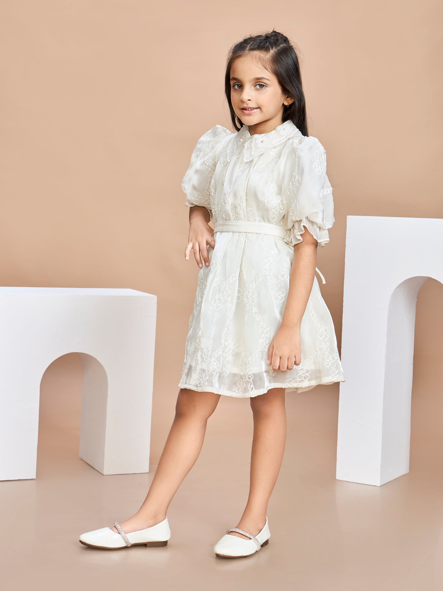 Girls Embroidered Dress with Belt 19740 – Peppermint