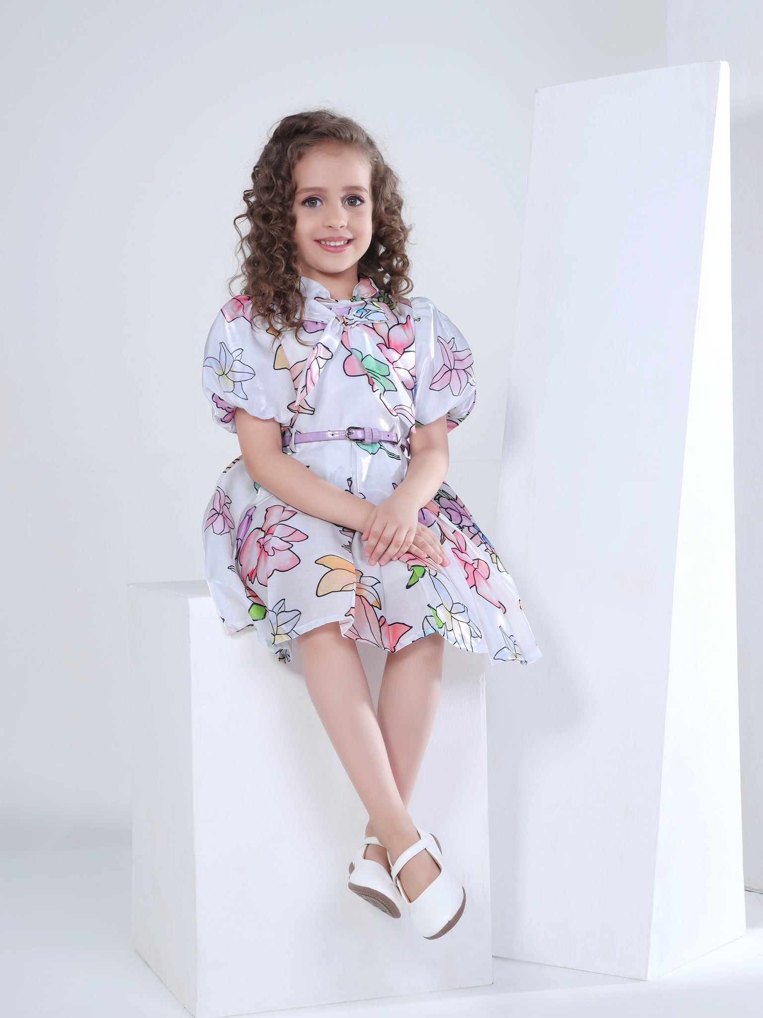 Buy Girls Floral Print Dress with Belt | Peppermint