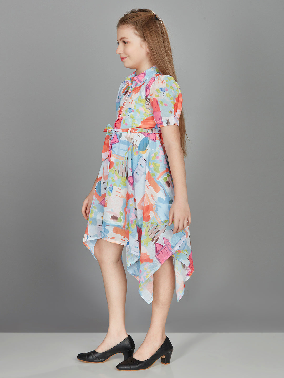 Girls Abstract Print Dress with Belt 16804 | Peppermint