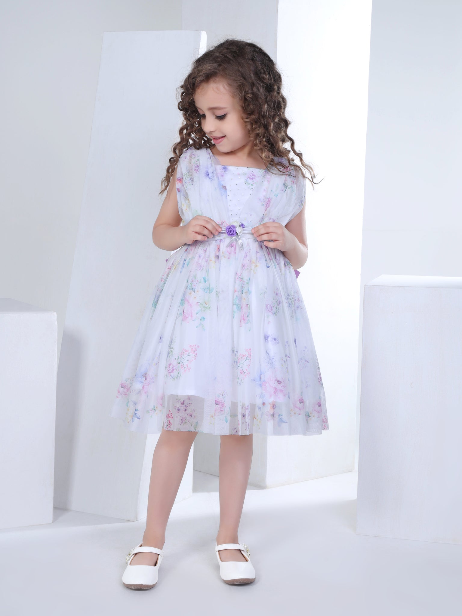 Girls Floral Print Dress with Bow 16835 | Peppermint