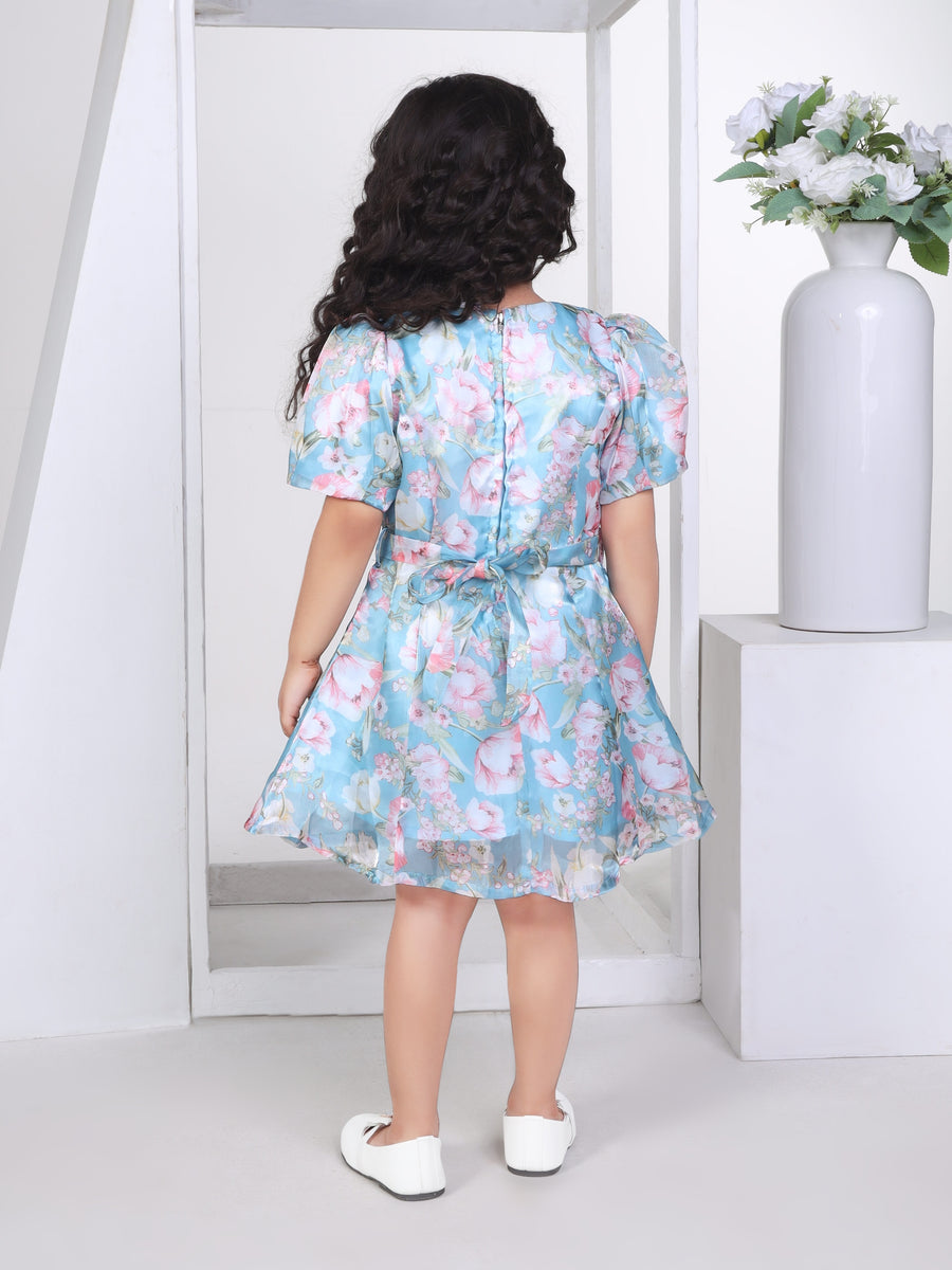 Girls Floral Print Dress with Belt 17075 | Peppermint