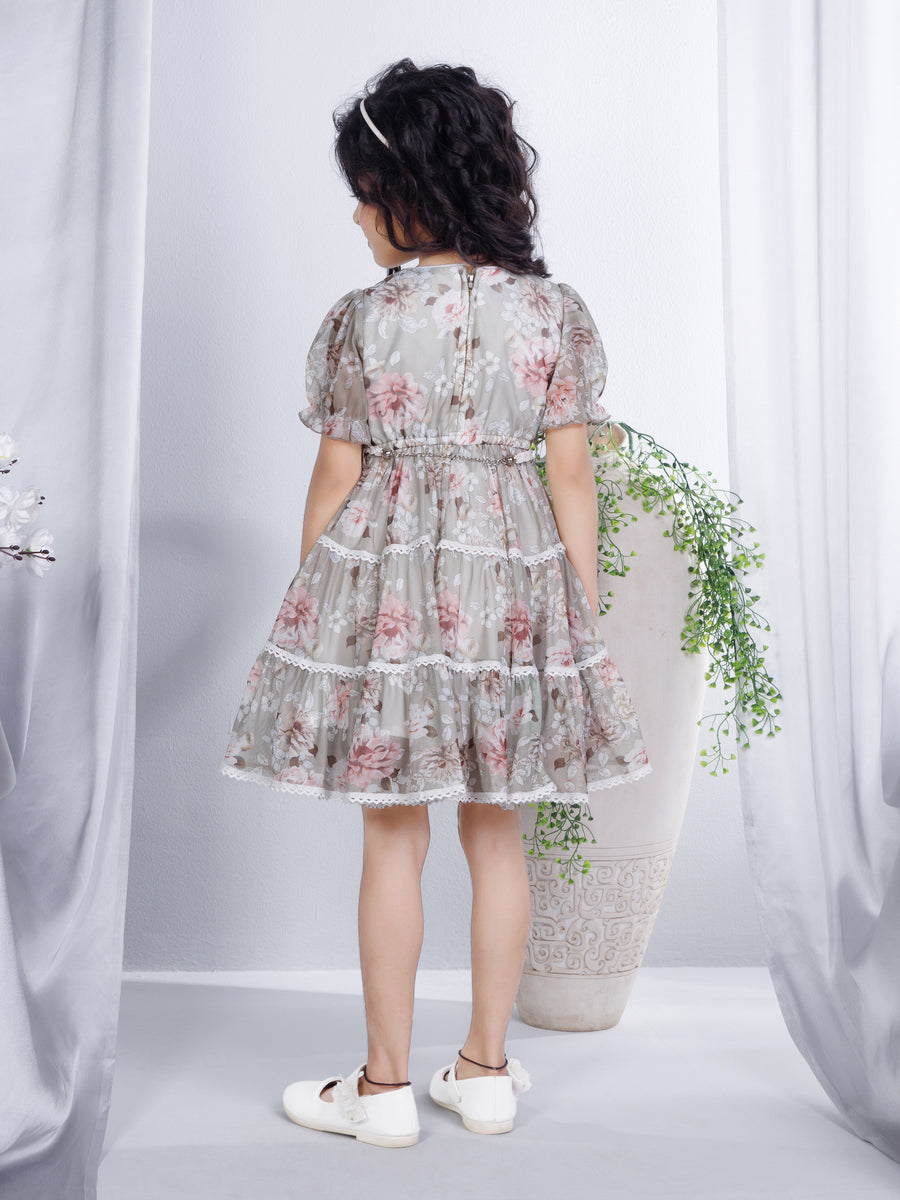 Girls Floral Print Dress with Belt 17099 | Peppermint