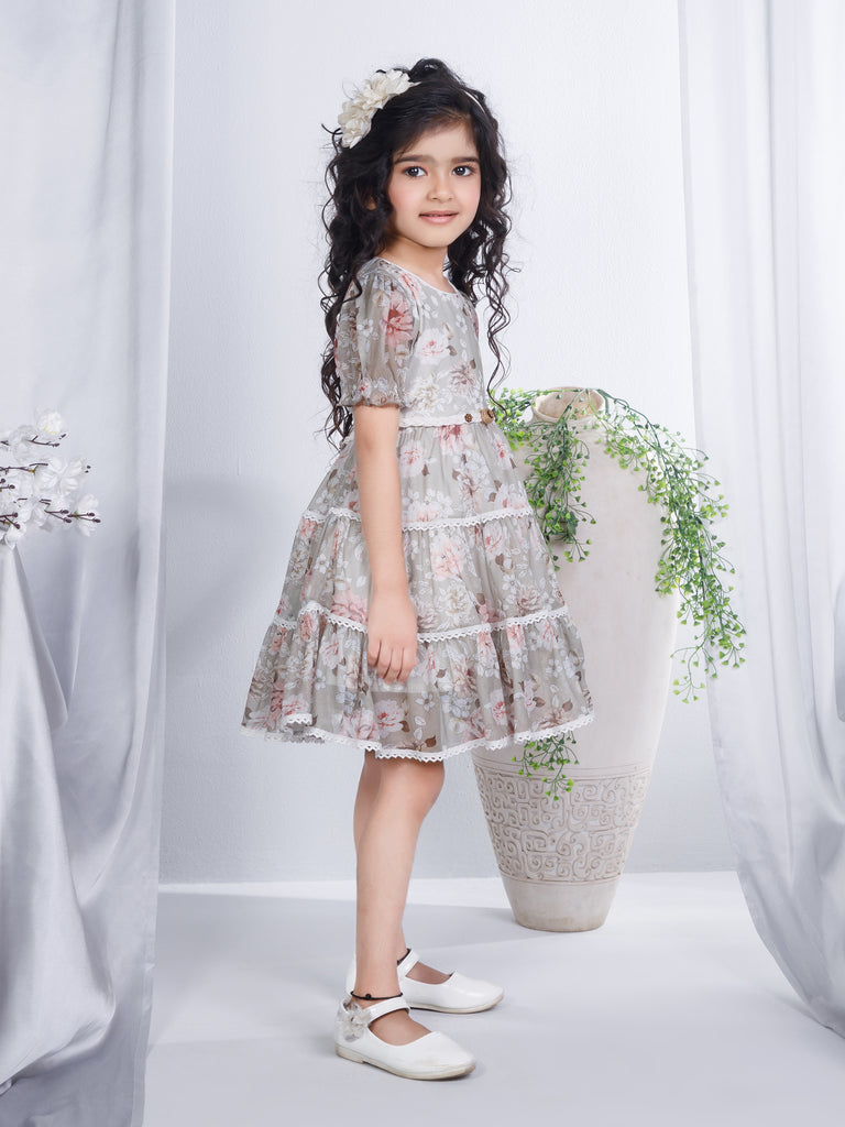 Girls Floral Print Dress with Belt 17099 | Peppermint