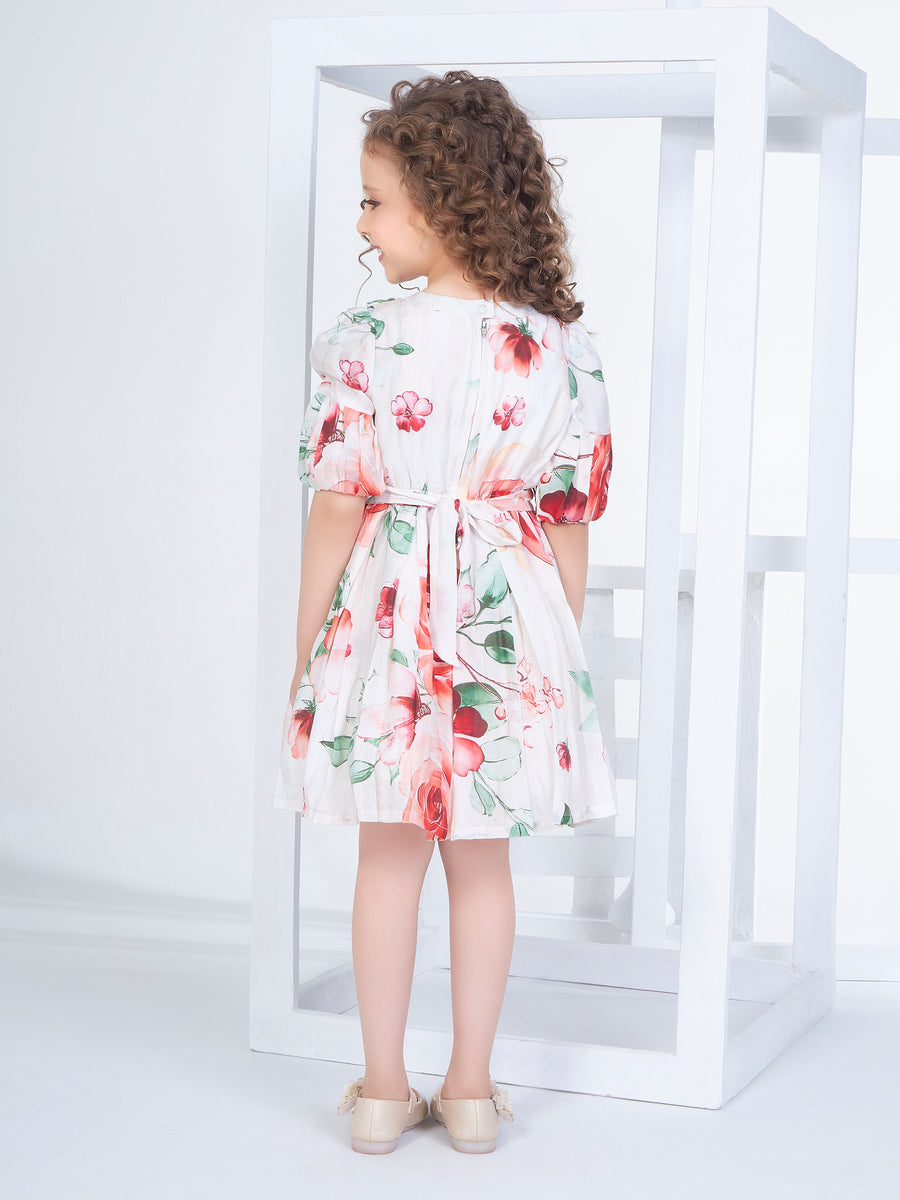 Girls Floral Print Dress with Belt 17182 | Peppermint