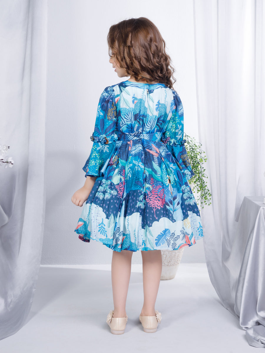 Girls Tropical Print Dress with Belt 17208 | Peppermint