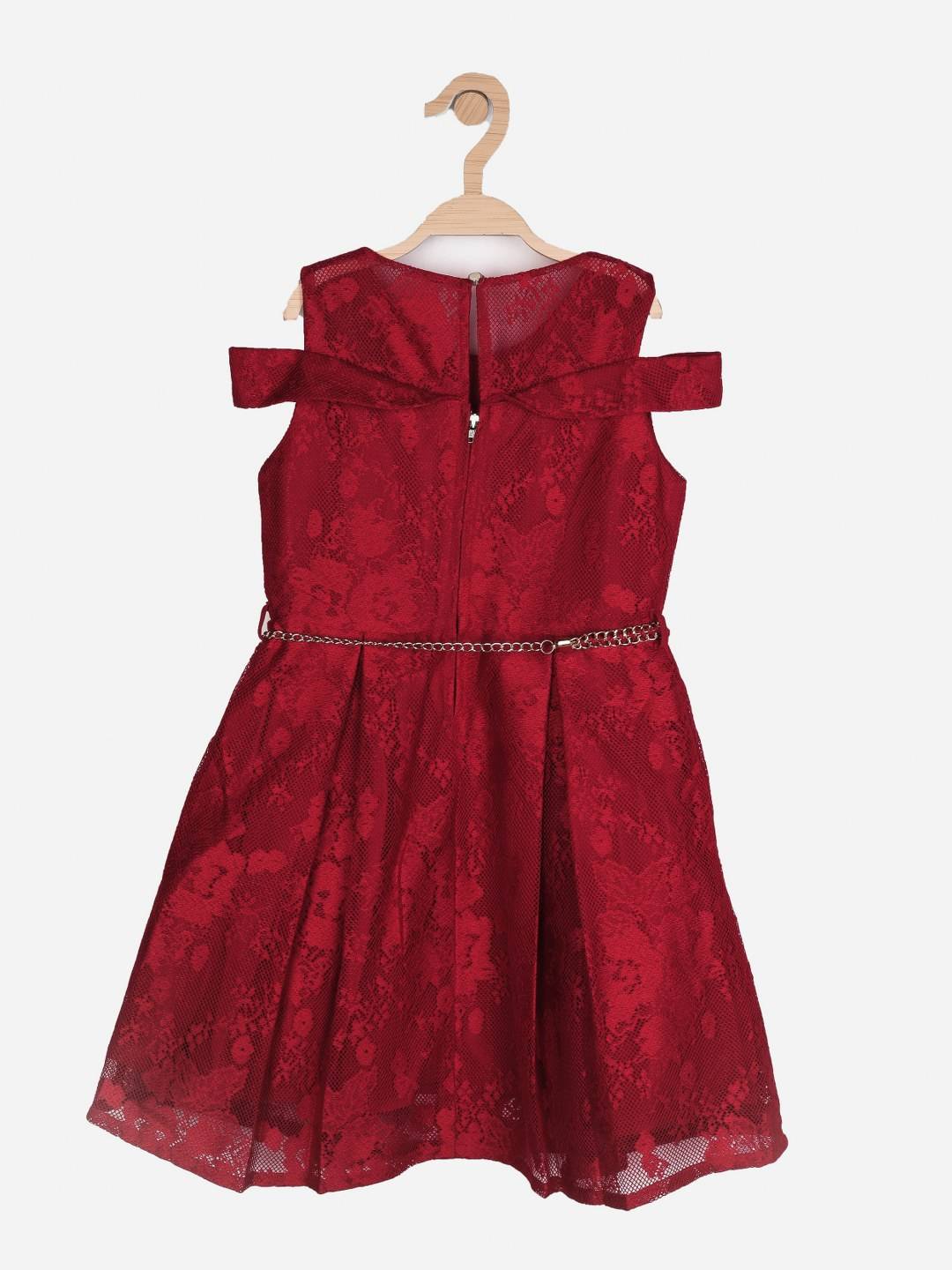 Girls Red Net Dress With Belt 12710 | Peppermint