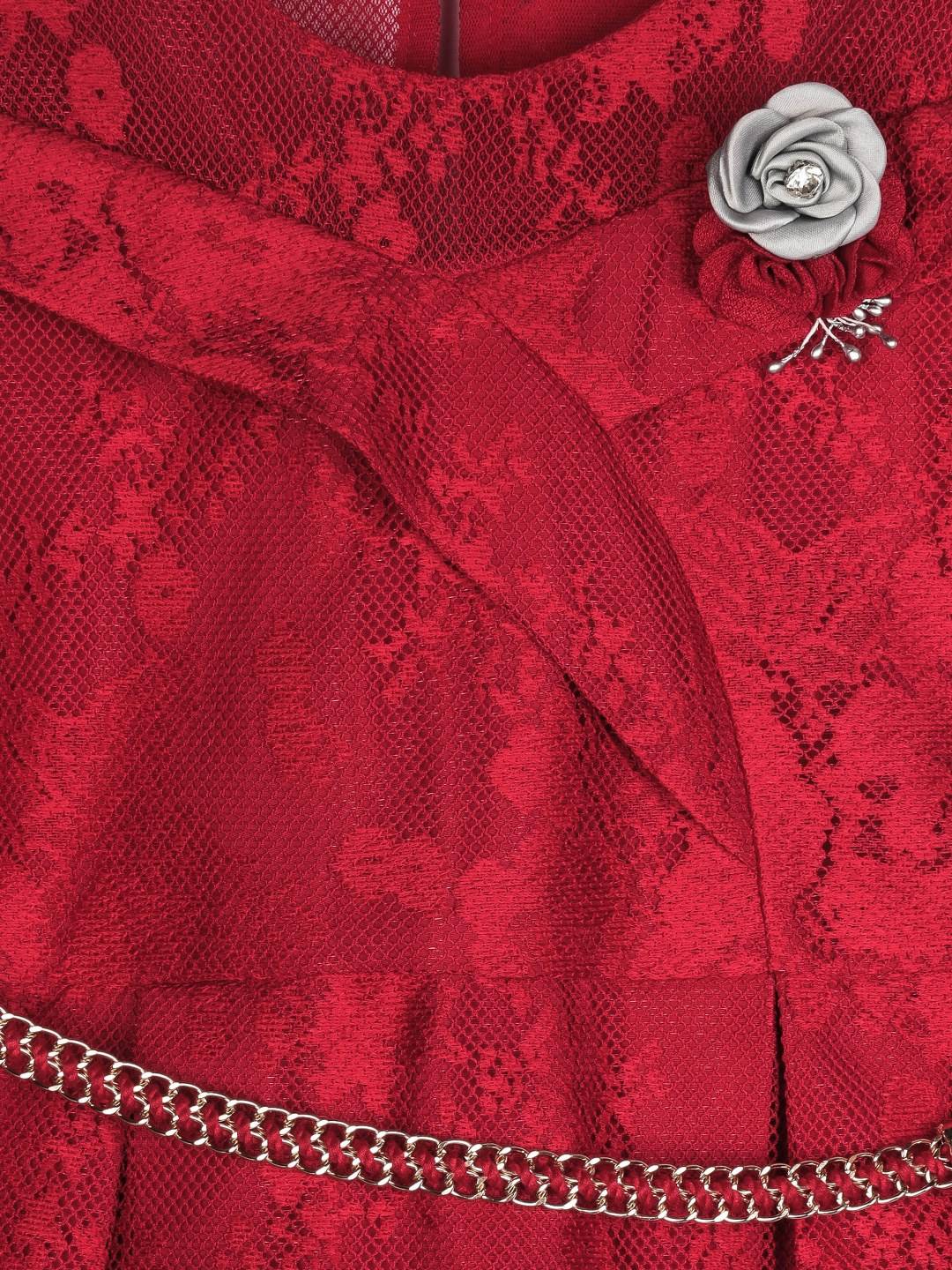 Girls Red Net Dress With Belt 12710 | Peppermint