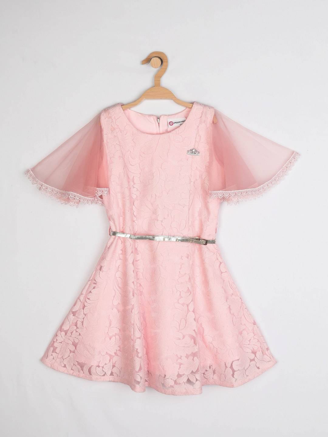 Girls Pink Net Dress With Belt 12404 | Peppermint