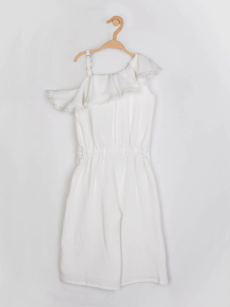 Buy Girls Off White Textured Jumpsuit | Peppermint