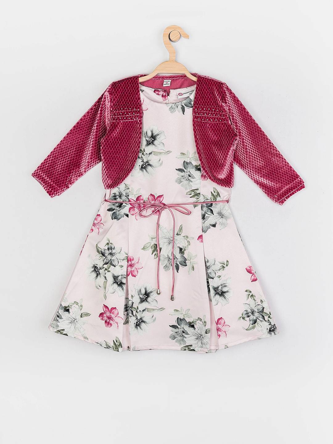 Girls Pink Regular Dress,Jacket With Belt 13052 | Peppermint