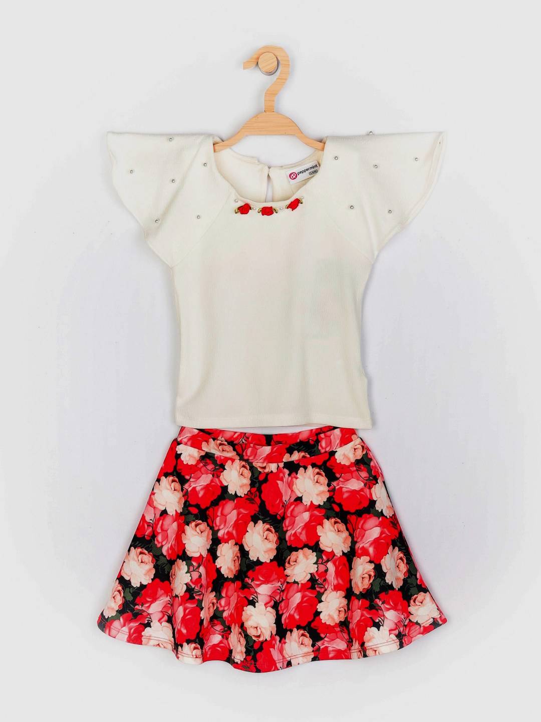 Girls Off White Printed Skirt Top Set 12311 | Peppermint