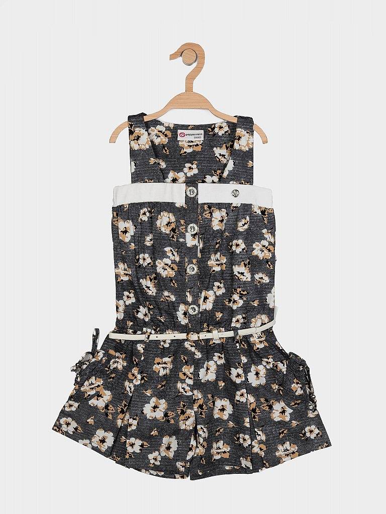 Buy Girls Grey Printed Jumpsuit With Belt | Peppermint