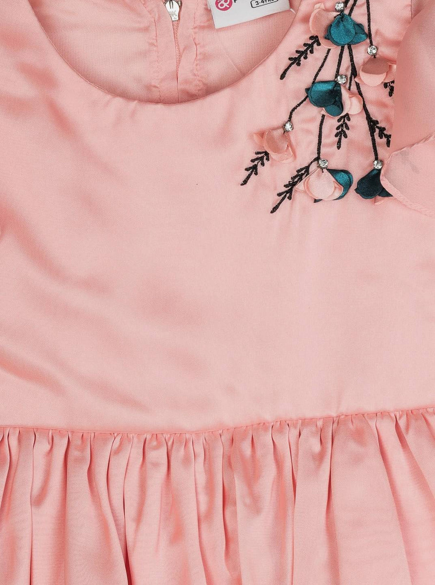 Girls Peach Printed Dress 12983 | Peppermint