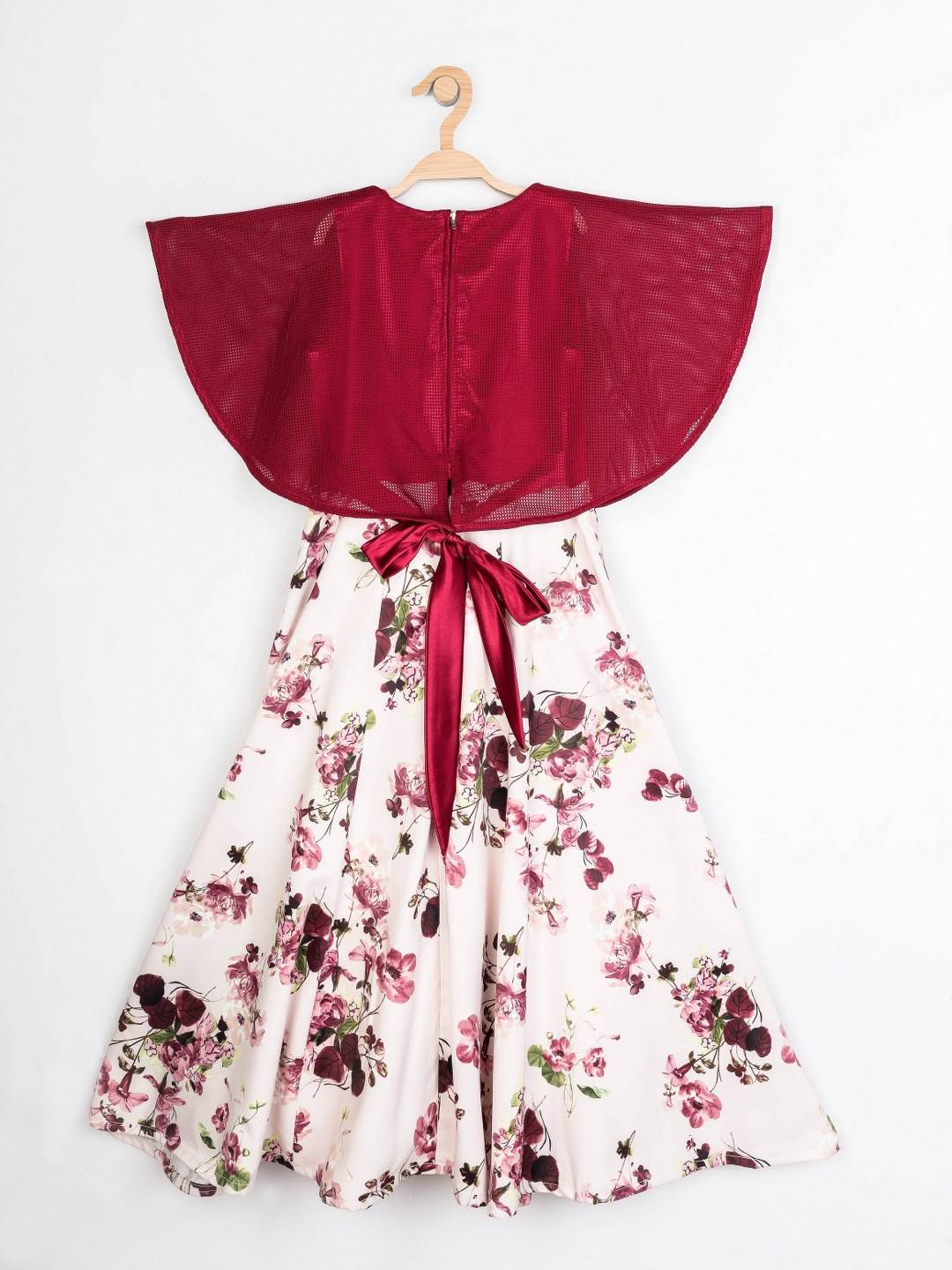 Girls Maroon Satin Finish Gown 12368 | Peppermint